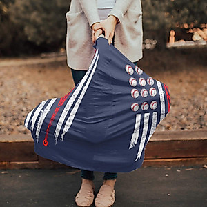 Baby Car Seat Covers American Flag, Nursing Cover Breastfeeding Scarf/Shawl, Infant Carseat Canopy, Stretchy Soft Breathable Multi-use Cover Ups, Baseball Blue White Stripe