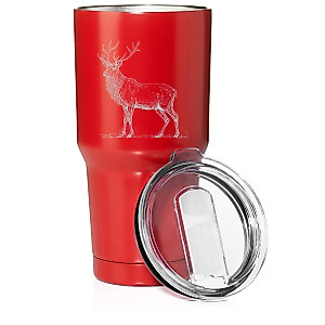 Smooth Body Tumbler Stainless Steel Vacuum Insulated Travel Mug Cup Gift Elk (Red, 30 oz)