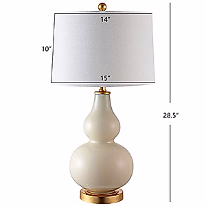 SAFAVIEH Lighting Collection Karlen Modern Contemporary Cream/ Gold Leaf Double Gourd 29-inch Bedroom Living Room Home Office Desk Nightstand Table Lamp Set of 2 (LED Bulbs Included)