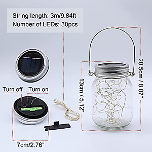 PChero Solar Mason Jar Lights, 2 Pack 30 LEDs Fairy Lights with Jars and Hangers, IP65 Waterproof Decorative Solar Hanging Lanterns Table Light for Outdoor Lawn Home Garden Yard Patio Party Decor