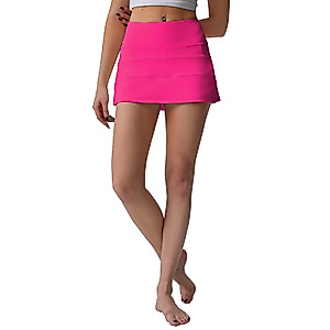 Husnainna High Waisted Pleated Tennis Skirt with Pockets Athletic Golf Skorts for Women Casual Workout Built-in Shorts 018BZQ-Hot Pink/b4