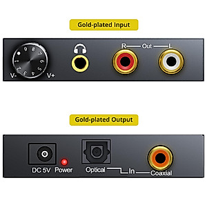 PROZOR 192KHz Digital to Analog Audio Converter - Upgrade Volume Adjustable Optical to RCA Converter with Optical & USB Power Cable, Digital DAC Converter SPDIF TOSLINK to Stereo L/R & 3.5mm Jack