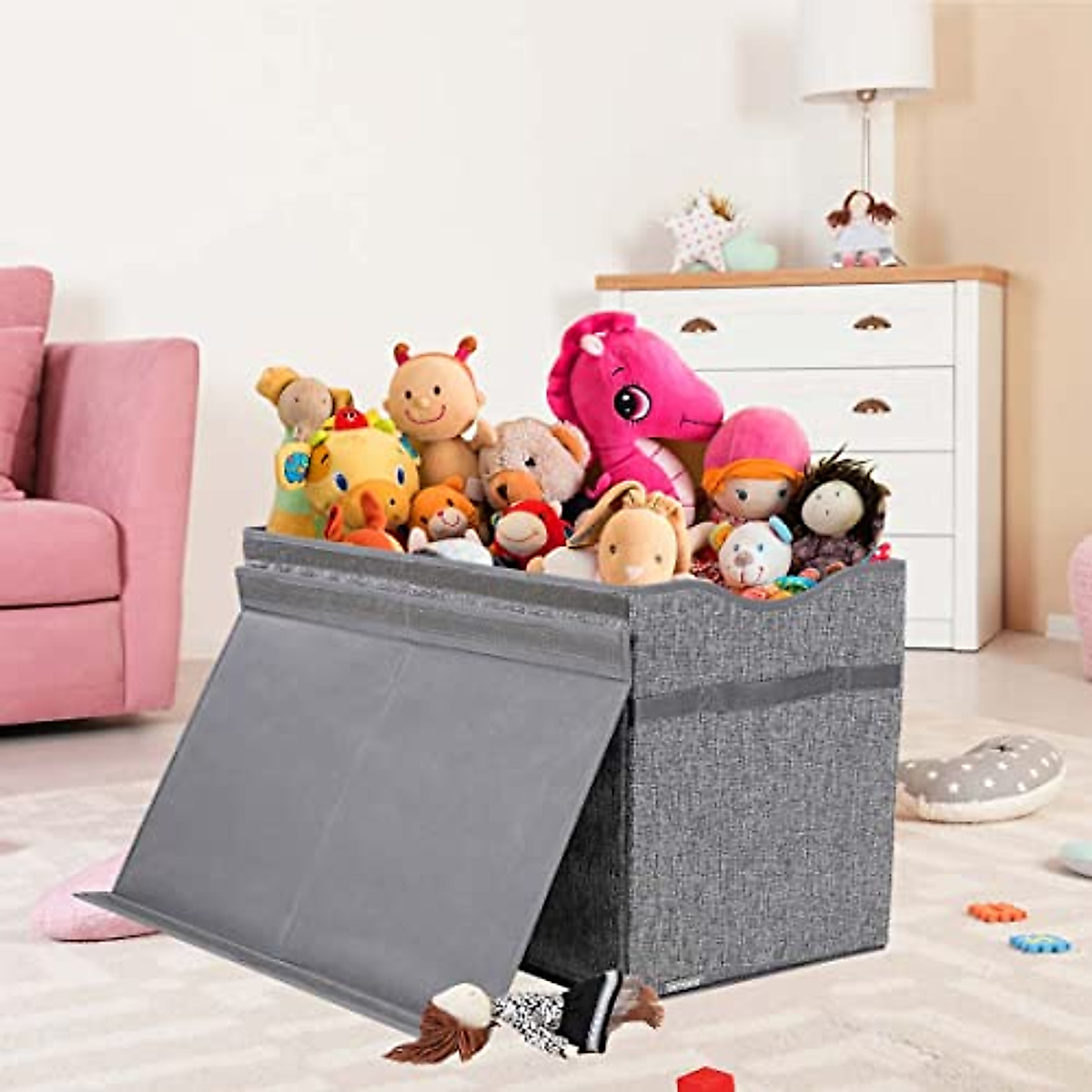 VICTOR'S Kids Toy Box Chest - Extra Large Lightweight Collapsible Toy Storage Organizer Boxes Bins Baskets for Kids, Boys, Girls, Nursery Room, Playroom, Closet (Dark Grey)