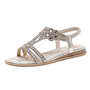 Sandals Women Dressy Summer Wedge Fashion Beach Flat Sandals Ankle Gladiator Sandals Prime Deals of The Day Today Only