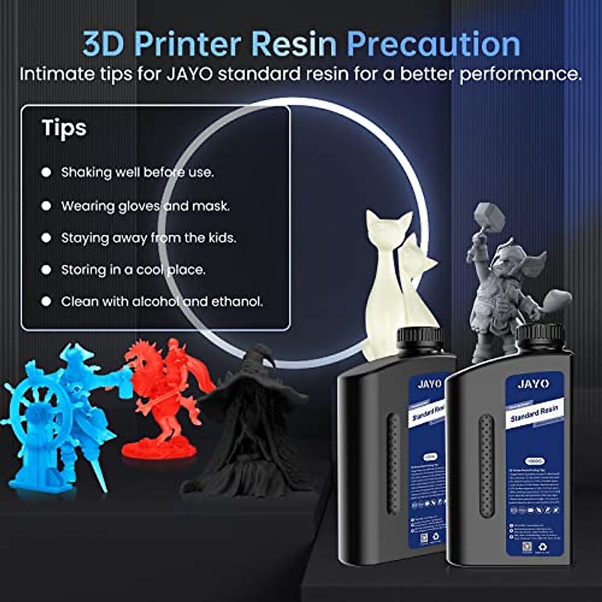 3D Printer Resin, JAYO 1KG 3D Resin for 4K 8K LCD/DLP/SLA 3D Printers, 405nm Standard Photopolymer Fast Curing Resin, High Precision, Low Shrinkage, Clear Blue 1000g