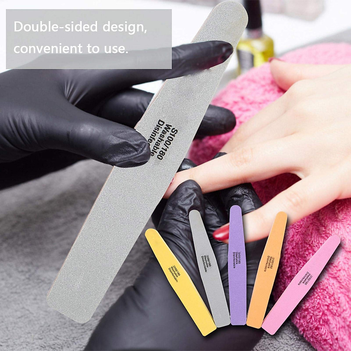 5pcs Nail File Buffer, 100/180 Double Sided Grit Gel Nail File Set, Manicure Tools File Block Nail Polisher for Nail Grooming and Styling