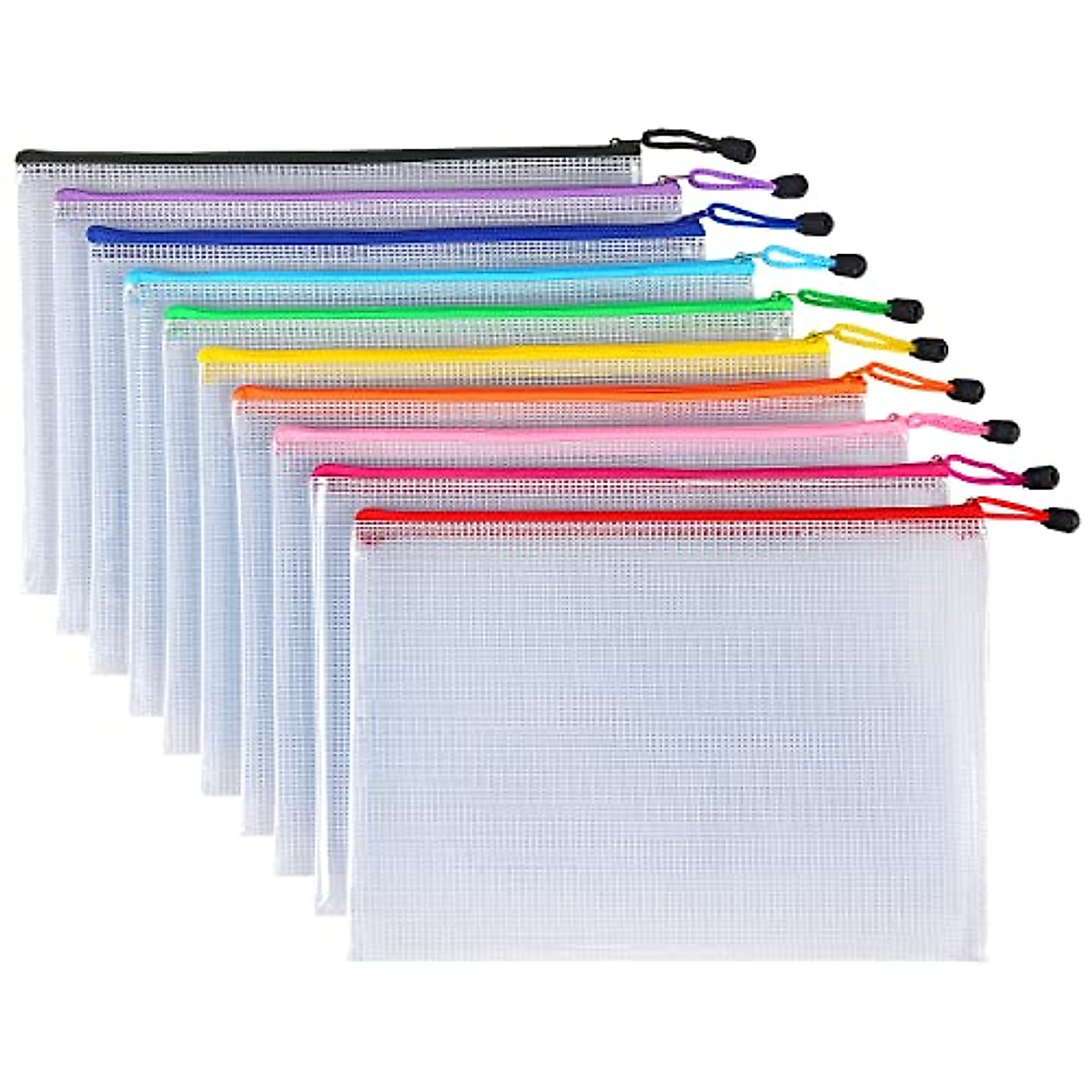 Tamaki 10 Pack Mesh Zipper Pouch Document Bag Waterproof Zip File Folders for School Office Supplies Travel Storage Bags