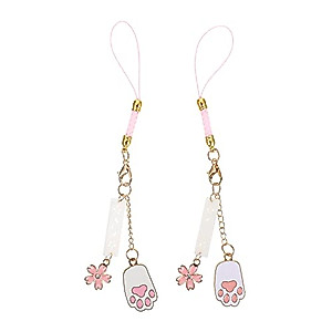 LUOZZY 2 Pcs Cellphone Strap Pendant Cat Paw Ornaments Cellphone Wrist Strap Anti-lost Phone Lanyard Bag Keychains Decor - Pink