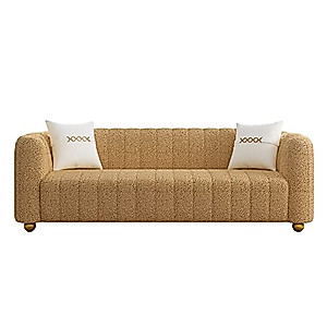 Misoce 83'' Luxury Velvet Couch Sofa for 3 Person Fashion Couch with 2 Pillows, Metal Legs Solid Wood Frame Chesterfield Sofa Couch for Living Room, Hotel (83'' Brown)