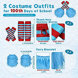 Leyndo 12 Pcs Tutu Women Costume Sets for 2 Girls School Classroom Reading Activities Costume Skirt Arm Socks Gloves Headband(Blue)