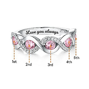 AILIN Custom Birthstone Rings With 5 Birthstones 925 Sterling Silver Personalized Grandma Mother Rings With Child Birthstone Mother Day Birthday Jewelry Family Grandmother Gifts For Mom Women