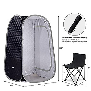 Smartmak Portable Steam Sauna, Full Body Personal Home Spa, Foldable Saunas Tent with 4L & 1500W Steam Generator, 16 Levels Remote Control, Upgraded Chair Included for Relaxation, Panoramic Black Grey