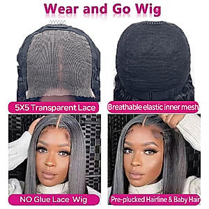 CHEETAHBEAUTY Straight Glueless Wigs Human Hair Pre Plucked 5x5 HD Lace Closure Wigs Human Hair for Black Women Pre Cut Lace for Beginners With Baby Hair 220% Density(18inch)