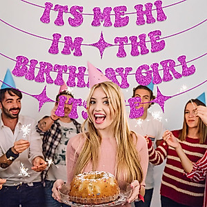 Its Me Hi Im The Birthday Girl Its Me Banner, NO-DIY Glitter Popular Birthday Decorations Banner, Its A Girl Garland for Birthday Party Decorations, Per-strung Hot Pink Girls Birthday Banner