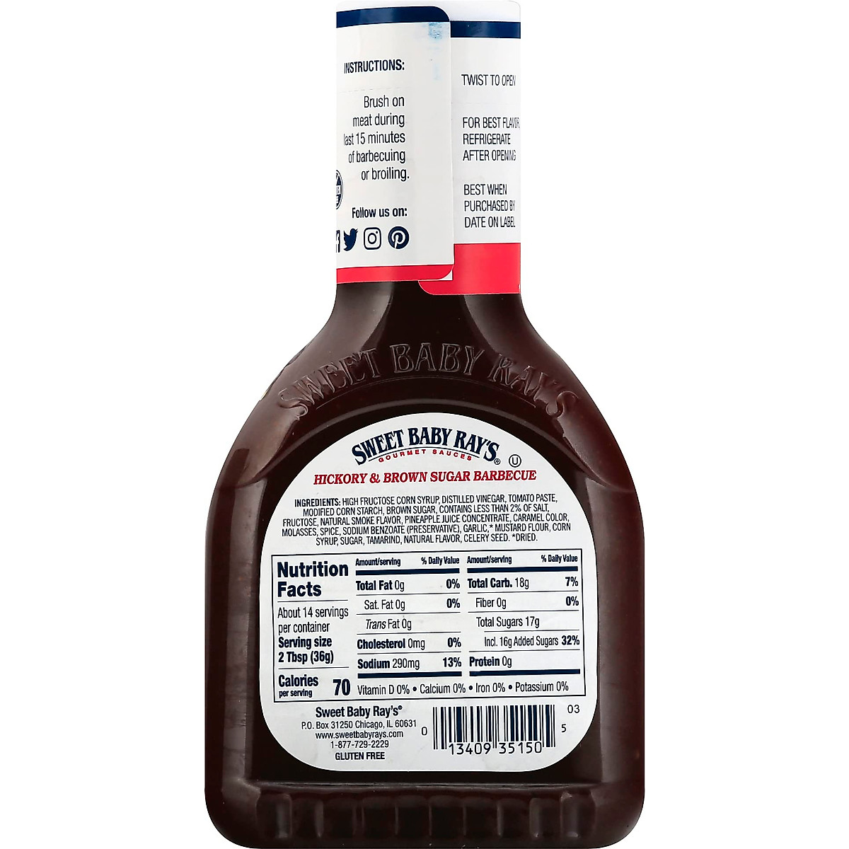 Sweet Baby Ray's Hickory & Brown Sugar Barbecue Sauce (18 Ounce (Pack of 4))