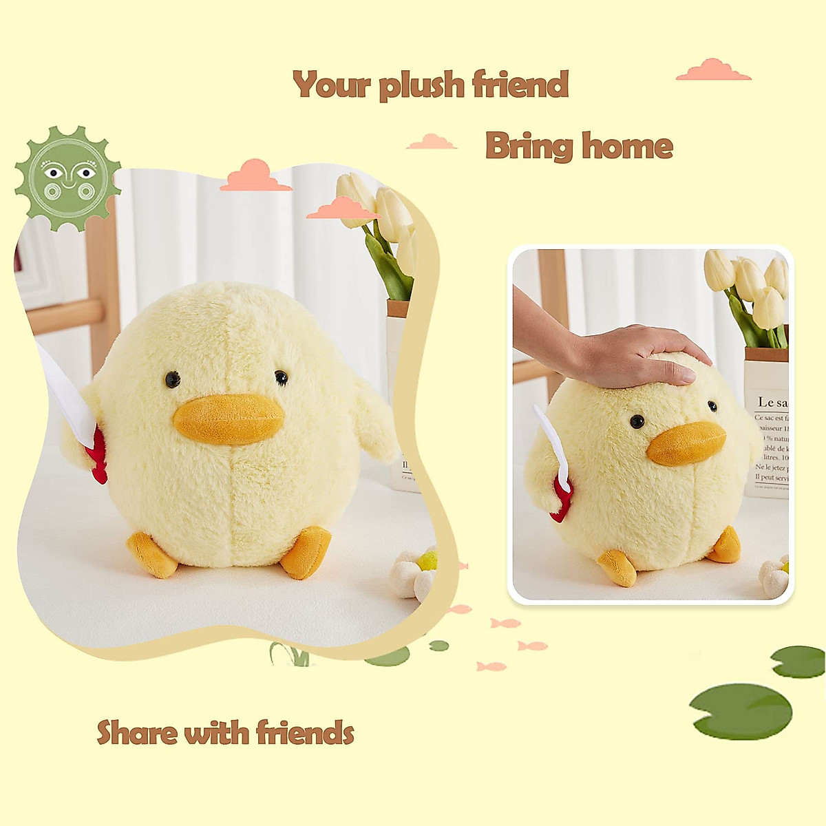 Kephay Cute Duck Plush with Knife Duckling Stuffed Animal Plush Toy Duckie Throw Pillow Plushies Doll Toys Gift for Boys Girls Adults (Yellow, 11.8 inch)