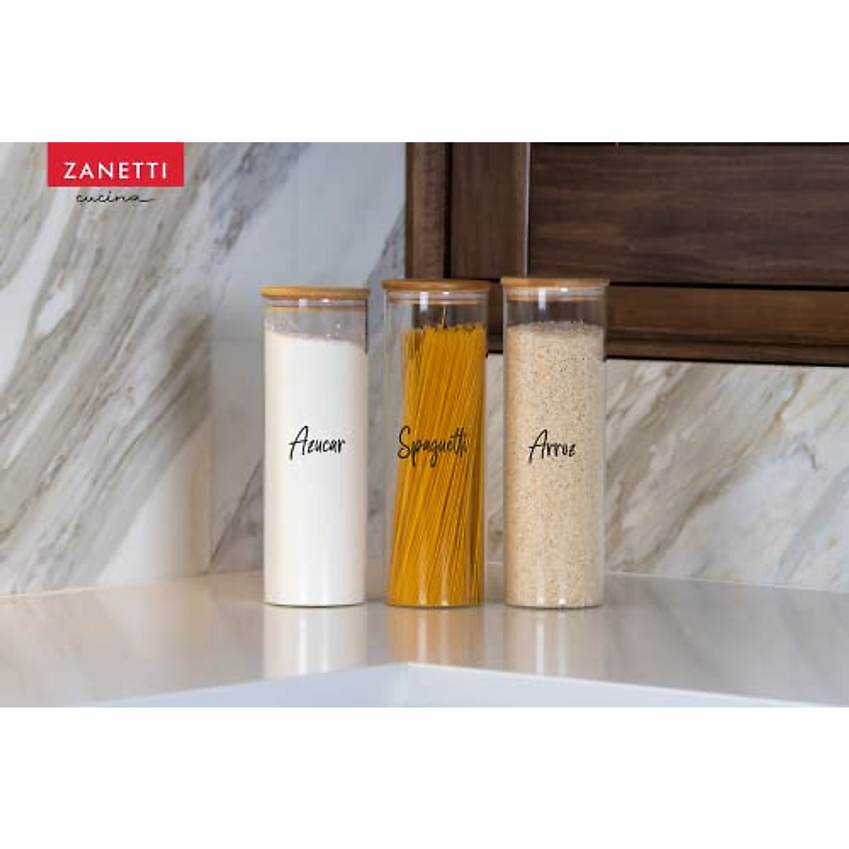 Zanetti Pantry Labels for Food Containers, Kitchen Food Labels for Storage Canisters & Jars, in Spanish (Black)