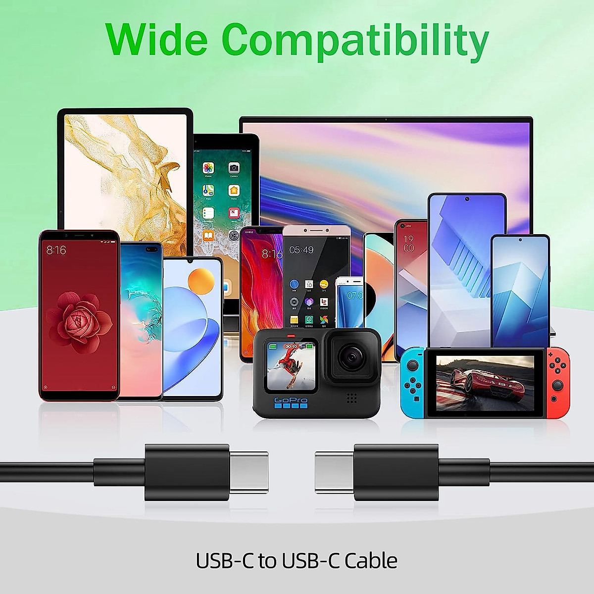 2 Pack USB-C Cable, Boost Charge USB-C to USB-C Cable, USB Type-C Cable, Compatible with Samsung Galaxy S23, S23+, Note20, Pixel 6, Pixel 7, iPad Pro, Nintendo Switch and More (Black)