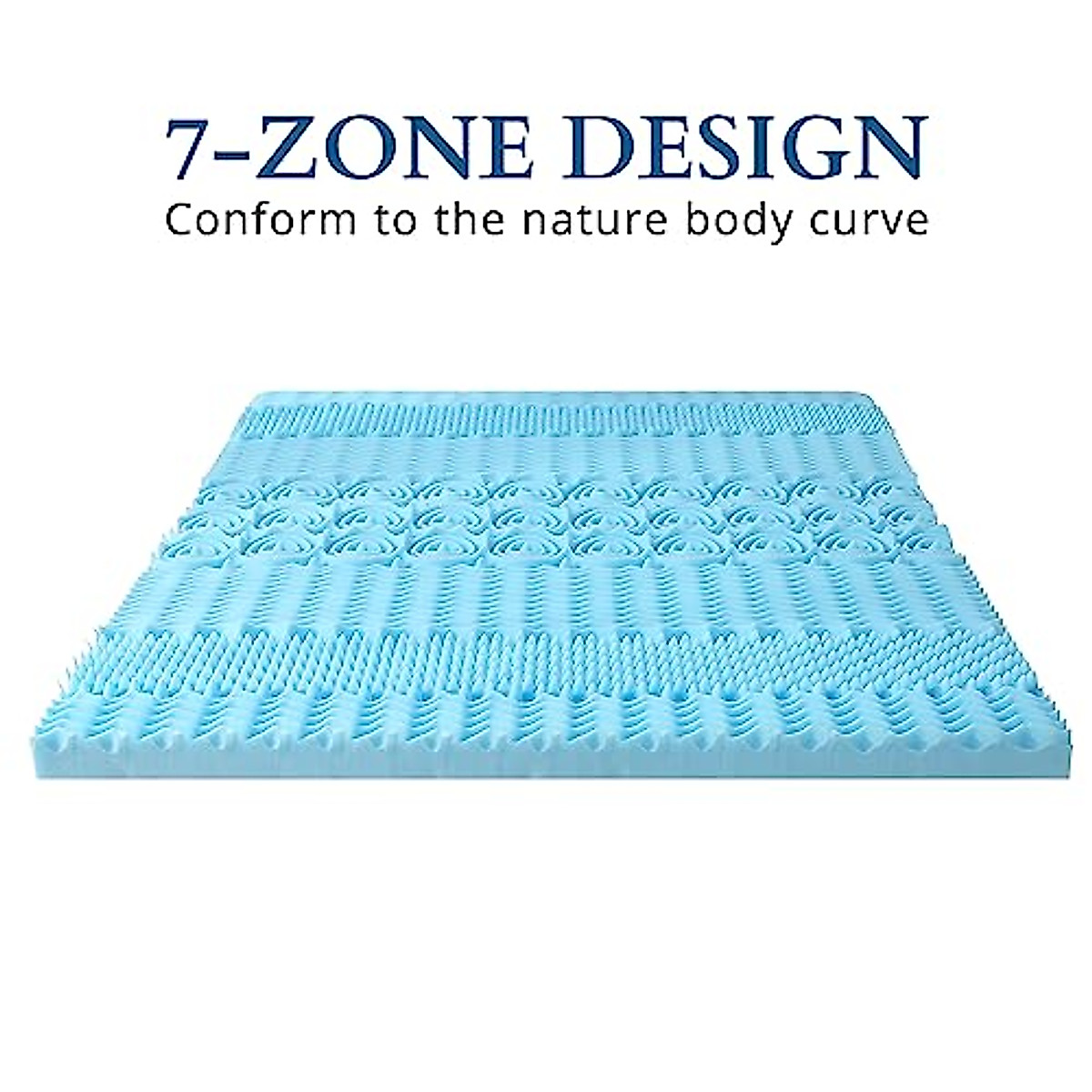 HUXMEYSON Foam Mattress Topper Queen, 7 Zone Cooling Mattress Topper with Gel Infused, Egg Crate Bed Topper Mattress Pad, CertiPUR-US Certified, 2 Inch (60 * 80 Inch)
