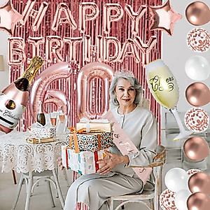 60th Birthday Decorations Women - Rose Gold 60 Birthday Decor for Her, Happy Birthday Banner, Table Cloth, Cake Topper, Bday Sash, Crown, Balloons Set for Sixty Years Old Party Supplies