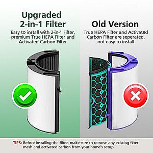 360° Combi 2 in 1 HEPA + Carbon Filter for Dyson TP04 HP04 TP07 TP06 HP06 TP4A TP7A PH02 PH01 PH03 PH04 PH3A HP09 TP09 HP07 HP10 TP10 HP4A HP7A DP04 Air Purifi-er, H13 True HEPA Filter #965432-01