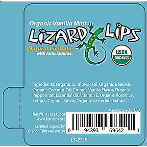 Lizard Lips USDA Certified Organic Lip Balm (Vanilla Mint)