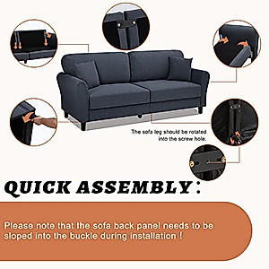 Shintenchi 87" Modern Sofa Loveseat, Oversize Deep Seat Sofa, Loveseat Furniture with Hardwood Frame, Mid-Century Upholstered Couch Furniture for Living Room,Rounded Arms,Dark Gray