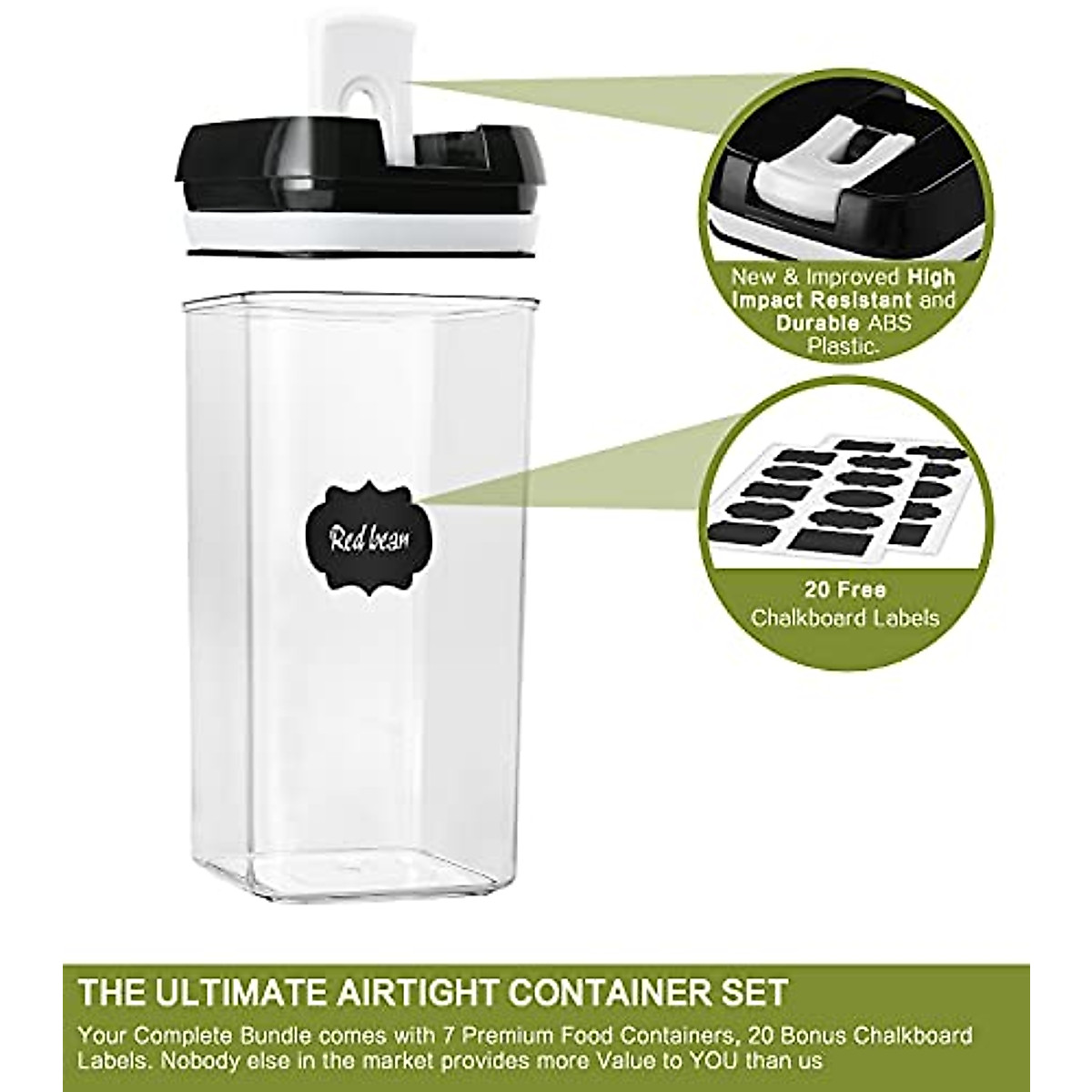 Airtight Food Storage Containers - MCIRCO 7 Pcs BPA Free Plastic Containers with Upgraded Lids - Kitchen & Pantry Organization and Canisters for Cereal,Flour, Include Label and Measuring Tools