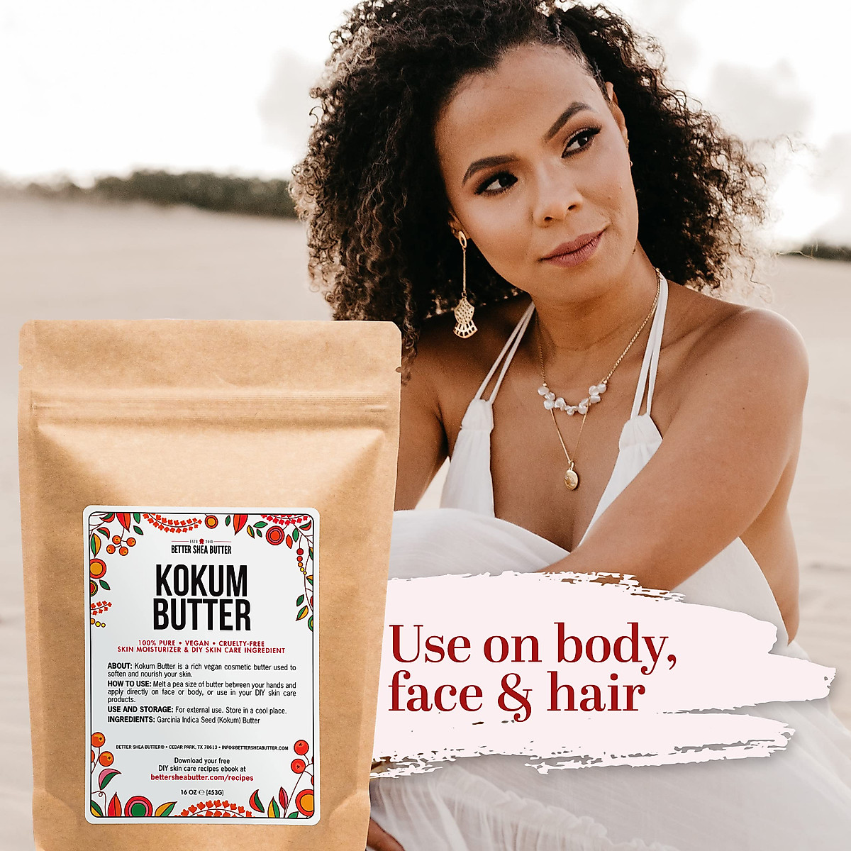 Better Shea Butter Raw Kokum Butter Unrefined - Body Butter Bar for Soap Making and DIY Butter, Skin and Hair Products - Pure, Unscented Skin Butter for Lotion Base - Kokum Butter 8 oz Block
