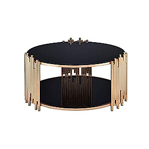 BOWERY HILL Round Glass Top Coffee Table End Table in Black and Gold