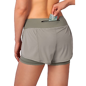Soothfeel Women's 2 in 1 Running Shorts Workout Athletic Gym Yoga Shorts for Women with Pockets Green