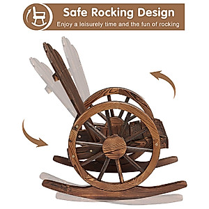 KINTNESS Wagon Wheel Wood Rocking Chair Outdoor Furniture Patio Chairs Armrest Rocker for Garden