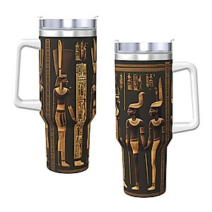 HULIBIN Ancient Egyptian Hieroglyph Print Double Deck Stainless Steel Travel Coffee Cup With Lid 40 Oz Ice Bully Cup