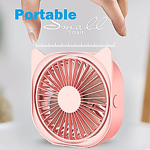 YUNLOVXEE Small Personal USB Desk Fan - 4 Speeds Portable Cute Desktop Table Cooling Mini Fan Powered By USB, Quiet Operation Strong Wind Fan for Room Home Office Outdoor Travel (Pink2)