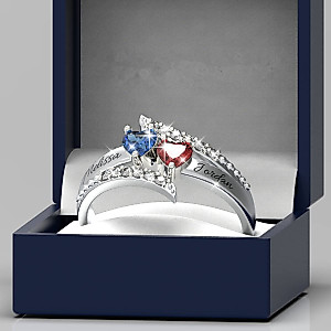 Wendy Made Birthstone Rings for Women Custom Mother Daughter Rings for Mom Personalized Name Rings for BFF Ring Friendship Rings for Women Gifts (2 Birthstones-2, 9)