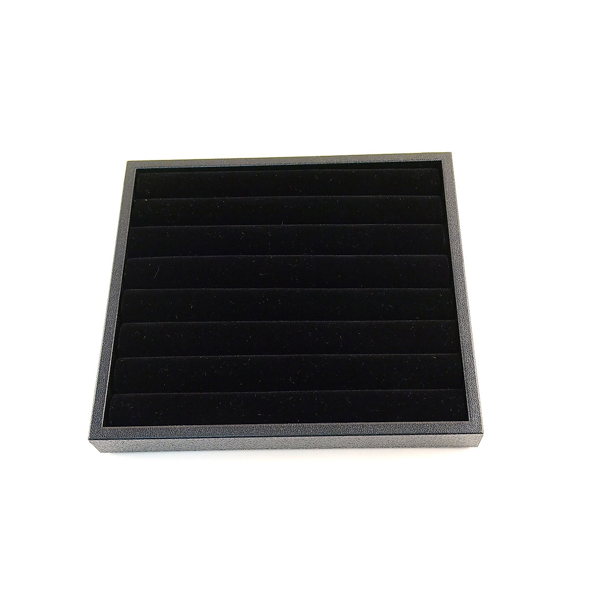 Regal Pak Black Half Size 1"H Stackable Plastic Tray With Black Half Size Ring Slot Foam 7-1/4" X 8-1/4" X 1"H (Jewelry Not Included)