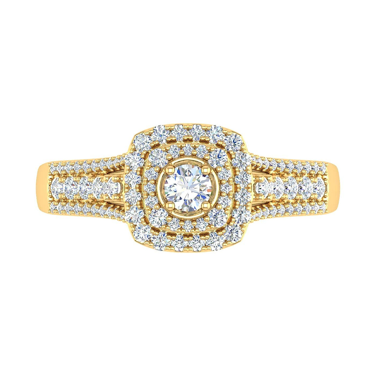 1/2 Carat Cushion Shape Halo Diamond Engagement Ring in 10K Yellow Gold (Ring Size 6)