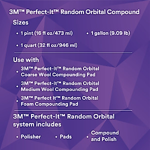 3M Perfect-It Random Orbital Compound, 34130, 1 Pint, Fast Cutting Compound for Automotive Buffing & Polishing