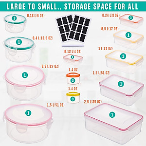 38 Pcs Large Food storage containers-85 oz to Small Container Stackable Kitchen storage bowls sets-BPA Free Leak proof Plastic food Storage Containers with lids airtight-Microwave freezer safe