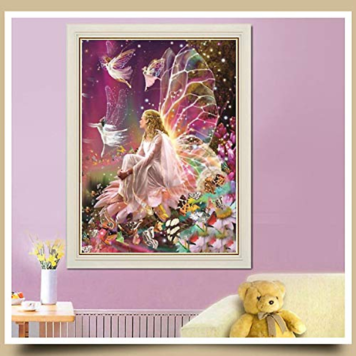 HADEEONG 5D Full Drill Diamond Painting Kit, DIY Round Diamond Rhinestone Painting Kits Painting Cross Stitch Embroidery Pictures Arts Craft for Home Wall Decor (15.7x11.8 Inch, Angel Girl)