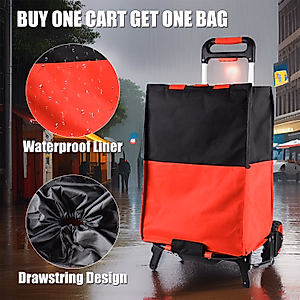 APOXCON Folding Shopping Cart with Removable Waterproof Bag and Bungee Cord, Heavy Duty Push Cart with Mute Wheels, Portable Hand Truck for Shopping, Groceries, Travel and Office Use