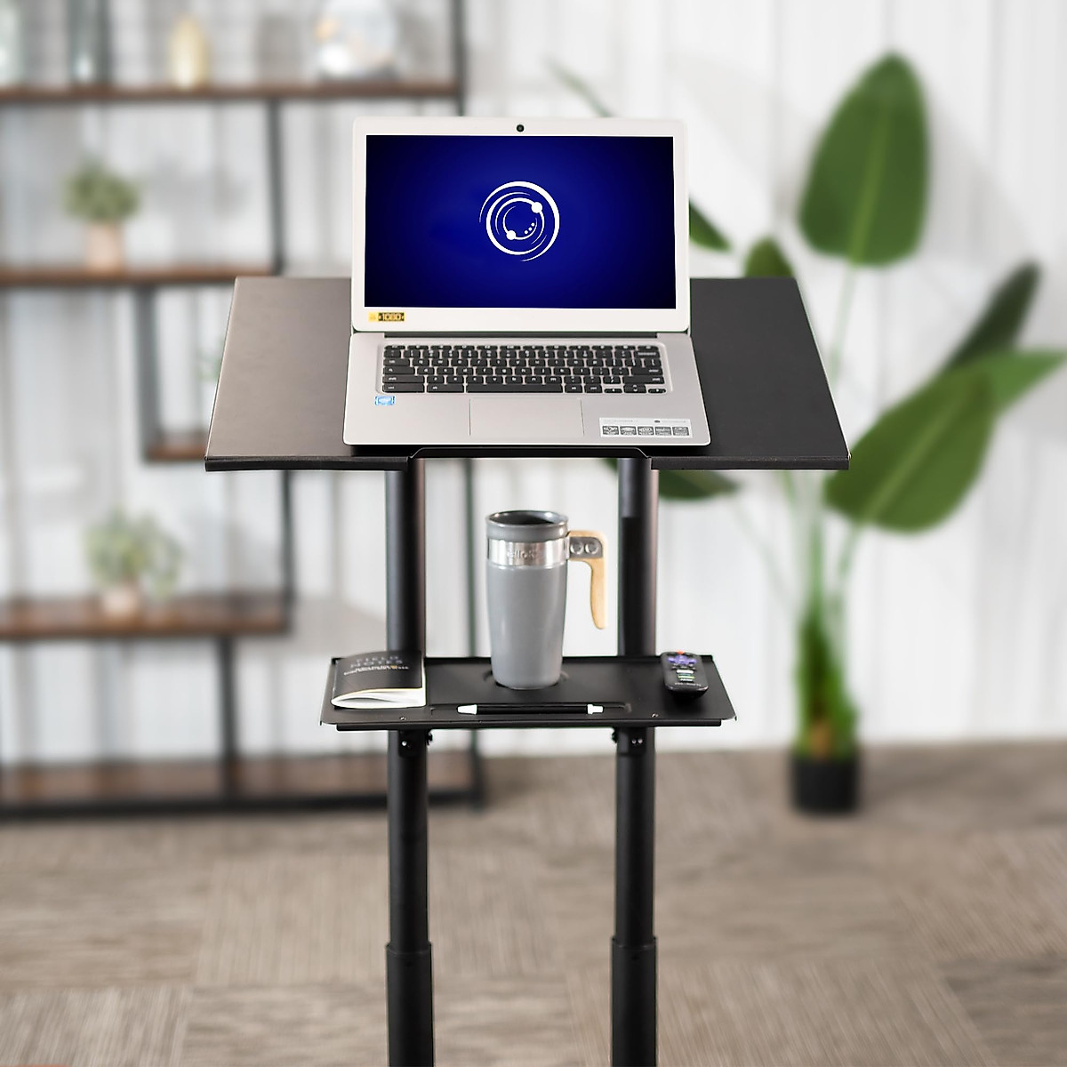 VIVO Steel Mobile 24 inch Height Adjustable Multi-Purpose Rolling Podium, Lectern, and Laptop Workstation Desk with Storage Tray, Black, CART-V03E