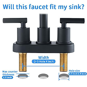 VXV Bathroom Sink Faucet 4 Inch 2 Handle Centerset Utility Lavatory Vanity Faucet Modern 360 Rotating Black Bathtub Water Tub Faucet with Pop-up Drain Stopper Assembly and Supply Lines Fit 2 or 3 Hole