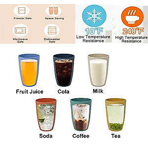 NIKKIER Wheat Straw Cups 6 PCS Unbreakable Drinking Cup Plastic Cups Reusable Dishwasher Safe Water Glasses (12 OZ)