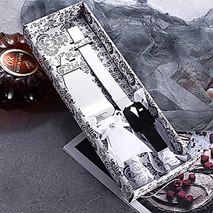 TANG SONG Rustic Wedding Cake Knife and Serving Set Bride & Groom Feature Wedding Cake Knife & Server Set (Set of 2)