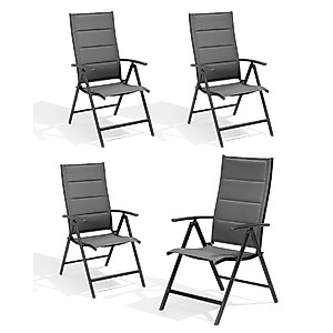 Crestlive Products Folding Patio Chairs Set of 4, Aluminium Outdoor Folding Chairs with Soft Cotton-Padded Seat,Adjustable High Backrest for Camping, Garden, Backyard