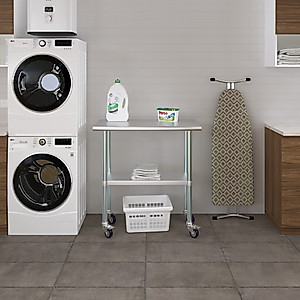 AmGood 18" X 36" Stainless Steel Work Table with Under-Shelf & 4 Wheels | Laundry Garage Utility Bench | Prep Worktable | Kitchen Island Food Prep | NSF Certified