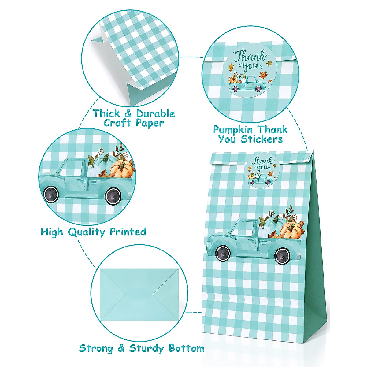 Little Pumpkin Party Favor Bags Fall Birthday Candy Bags Party Supplies Loot Bags Thanksgiving Goodie Bags with Thank You Stickers, Set of 24