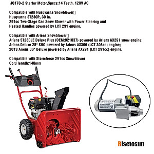 Risetosun Electric Starter Motor JQ170-2 Fits for LCT 291cc Snow Blower OHV Gas Engine,14 Teeth