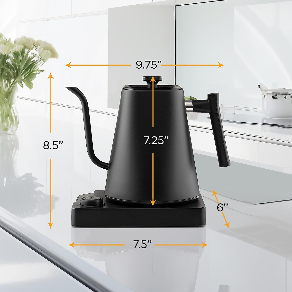 KETTLE & BLOOM Electric Gooseneck Kettle - 1 Liter, Black - Temperature Control Coffee & Tea Kettle - Perfect Pour Over, Gooseneck Electric Kettle for Precise Brewing